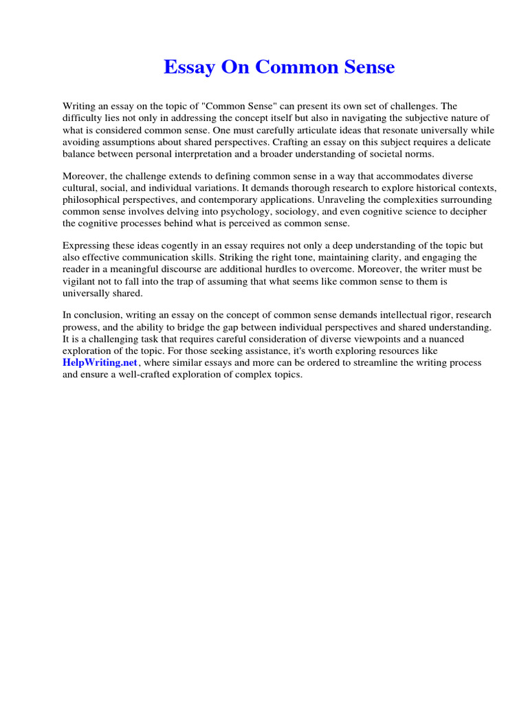 Essay On Common Sense | PDF | Mansfield Park | Common Sense