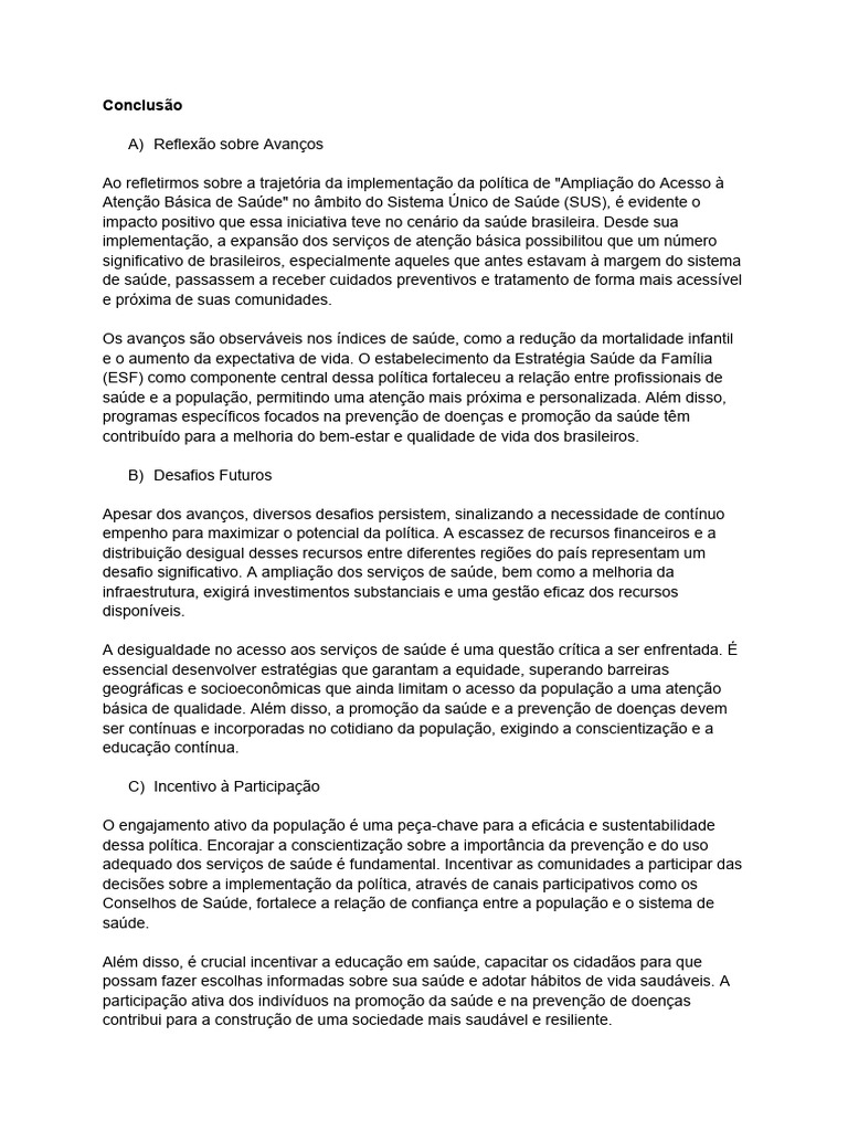Conclusão SUS | PDF | Promoção de saúde