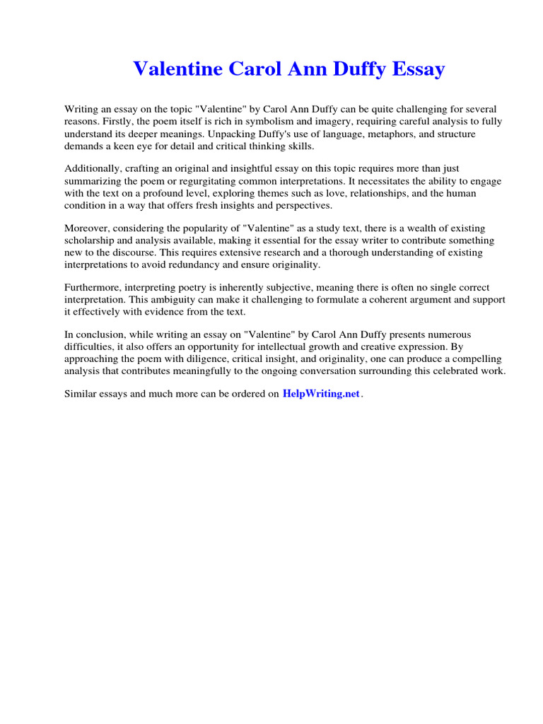 Valentine Carol Ann Duffy Essay | PDF | Audit | Essays