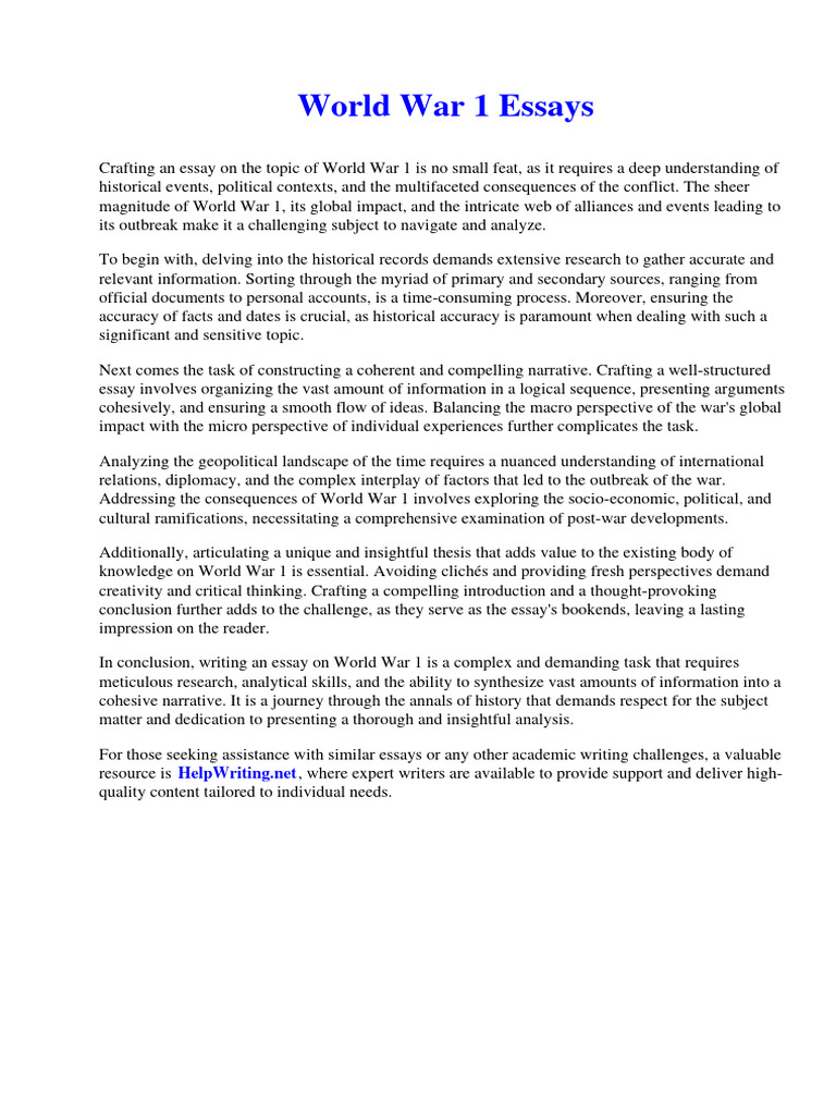 World War 1 Essays | PDF | Essays | Economic Growth