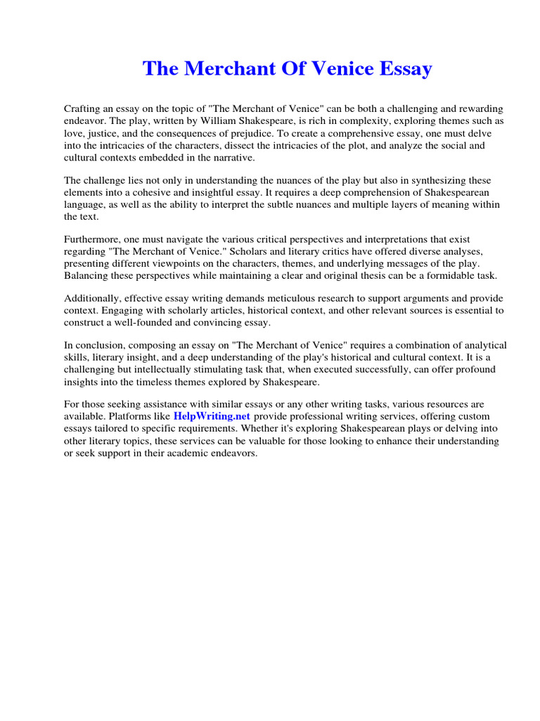 The Merchant of Venice Essay | PDF | Police