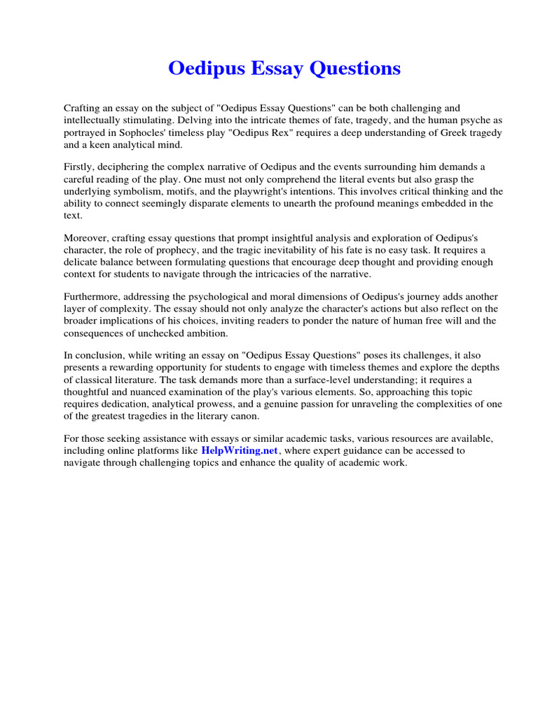 Oedipus Essay Questions | PDF | Leaf | Stoma