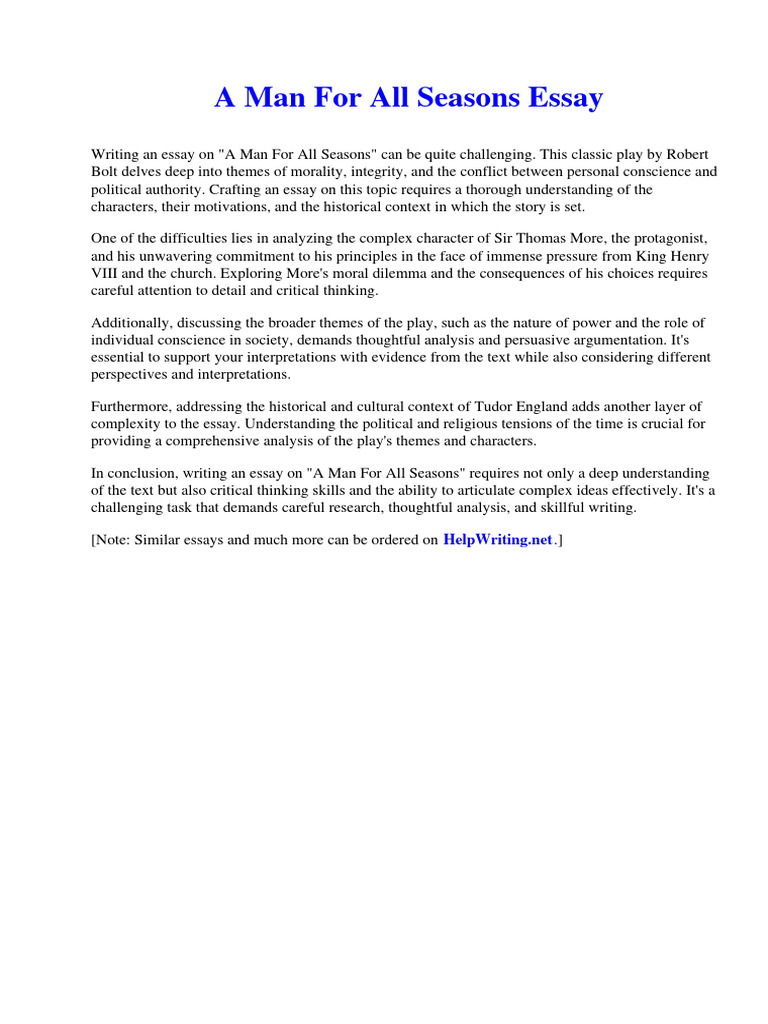 A Man For All Seasons Essay | PDF | Humanistic Psychology | Psychology