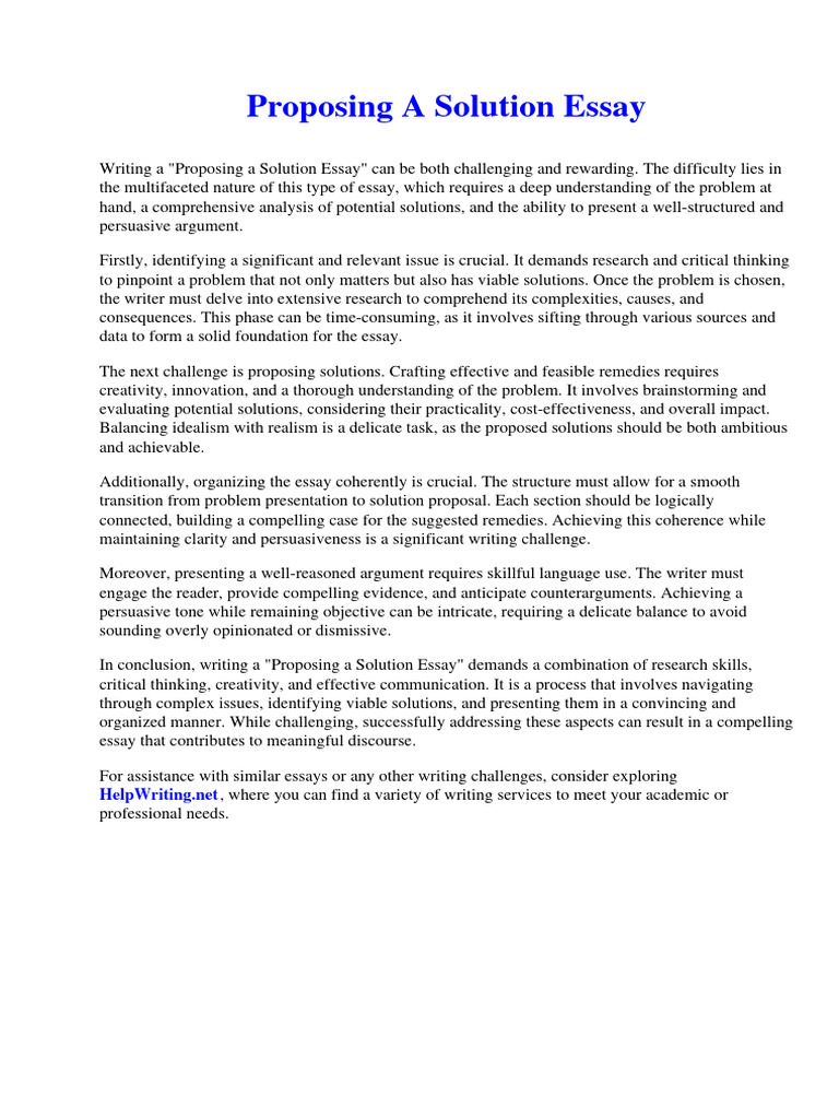 Proposing A Solution Essay | PDF