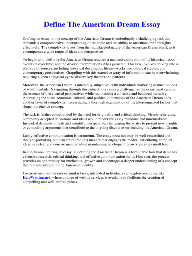 Define The American Dream Essay | PDF | Circumcision | Essays