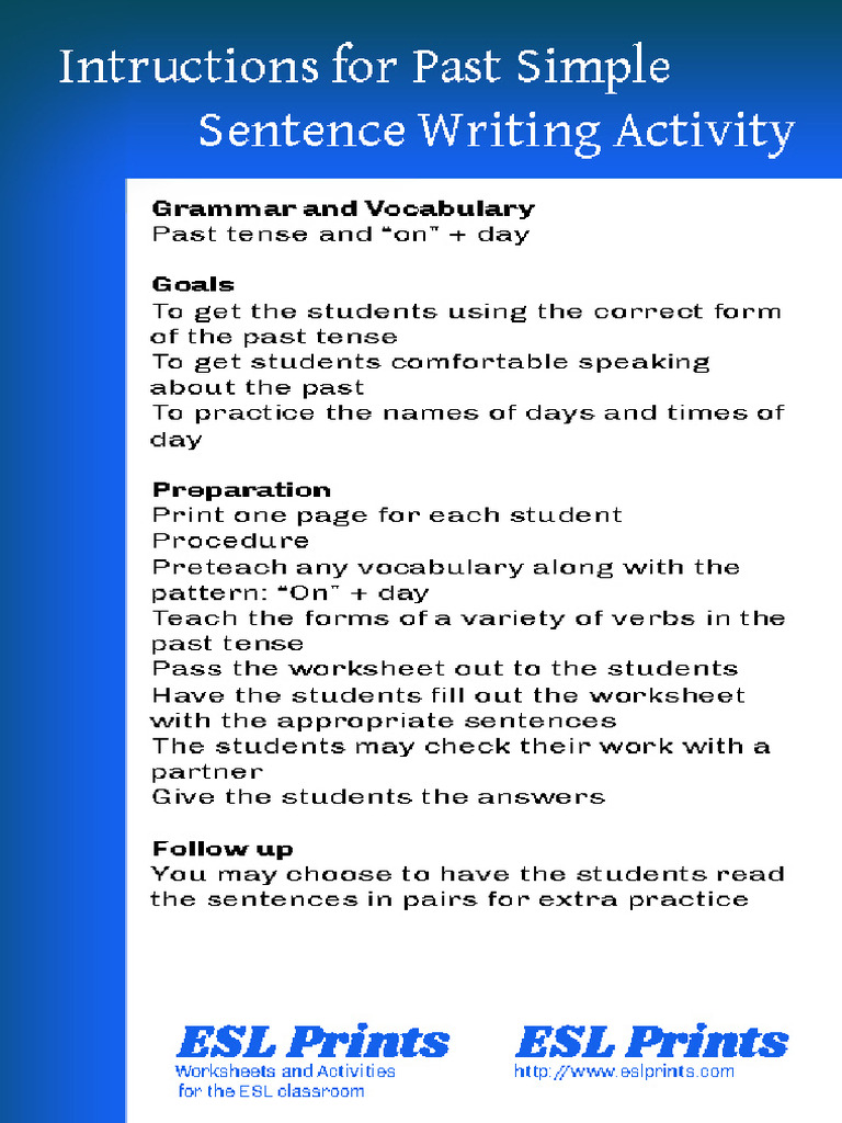 Past Simple Regular Sentence Writing Activity | PDF