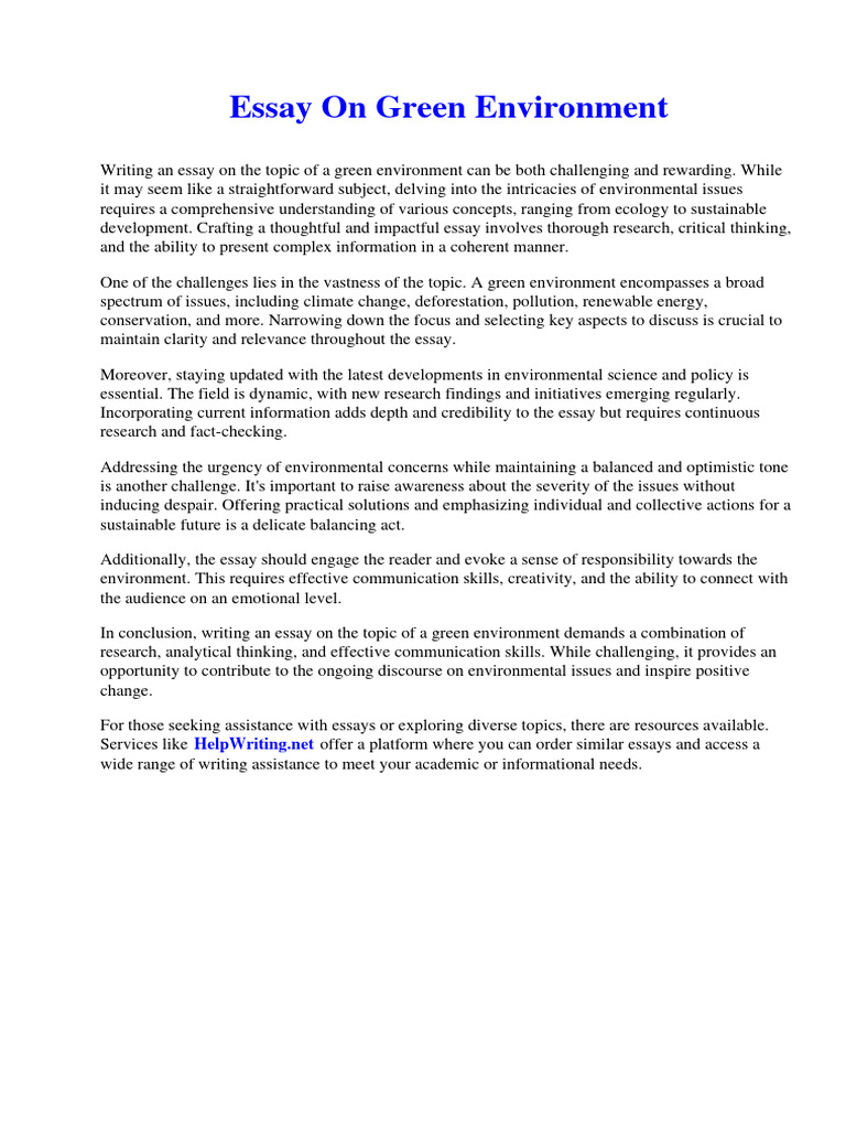 Writing an Essay on Green Environment | PDF | Sustainability | Natural ...