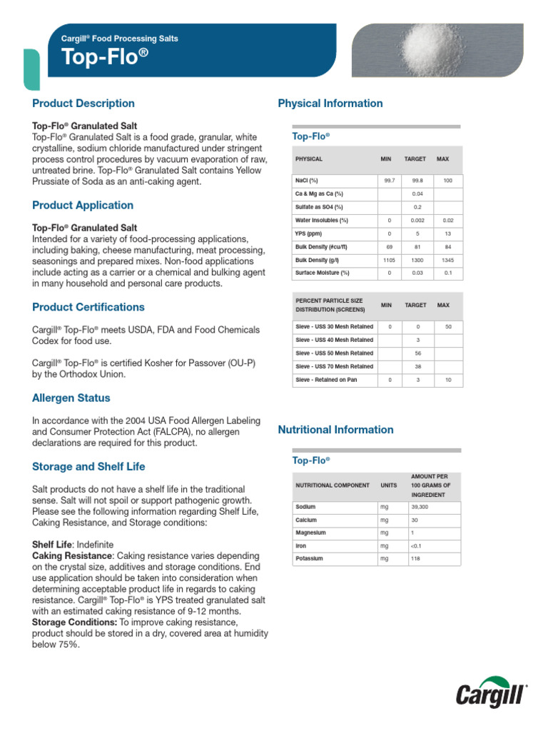 Salt-3900 Top-Flo Product Sheet (Granulated Salt) | Download Free PDF ...