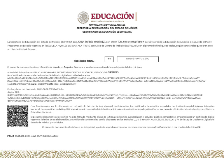 Certificado de Secundaria | PDF | México