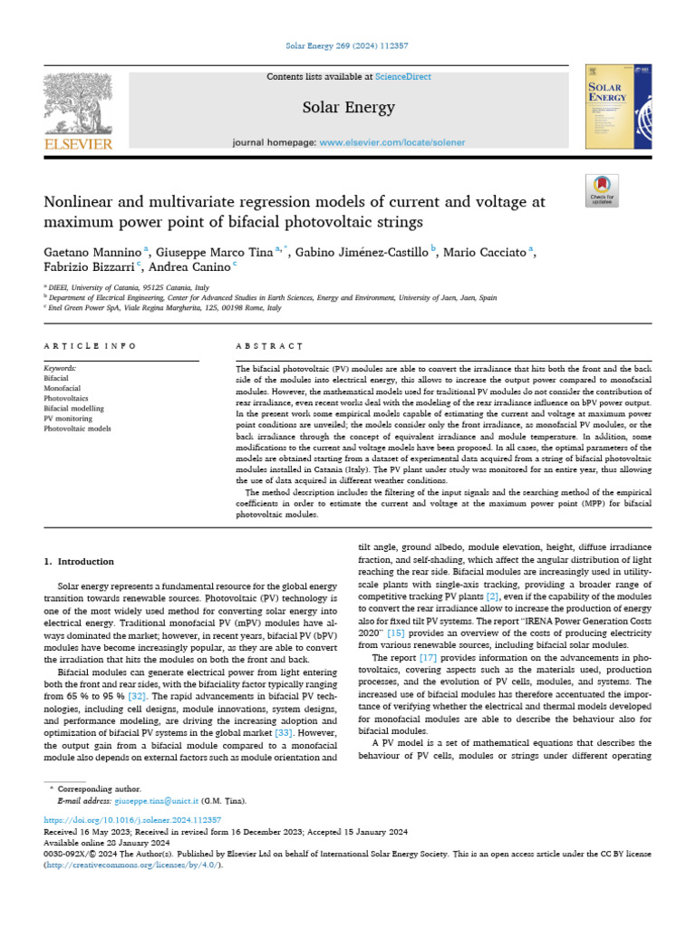 Nonlinear and Multivariate Regression Models of Current and Voltage at ...