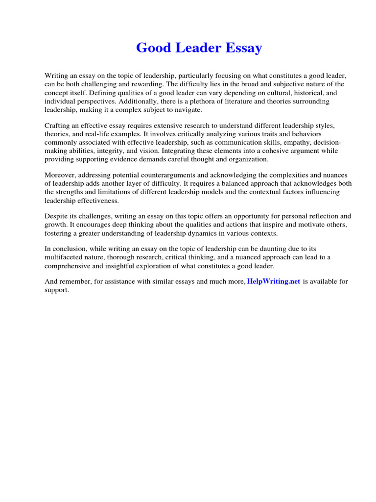 Good Leader Essay | Download Free PDF | Leadership | North Korea