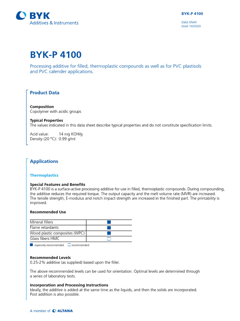 TDS Byk-P 4100 en | PDF | Thermoplastic | Polyvinyl Chloride