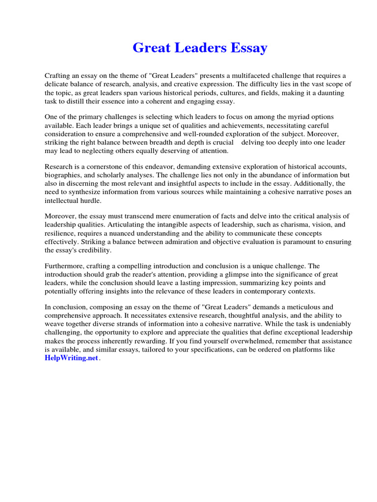 Great Leaders Essay | PDF | Job Satisfaction