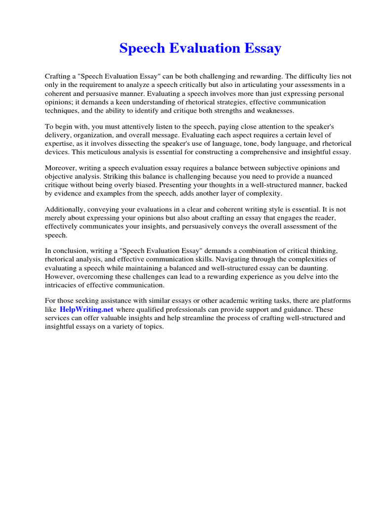 Speech Evaluation Essay | PDF