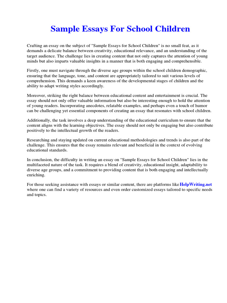 Sample Essays For School Children | PDF