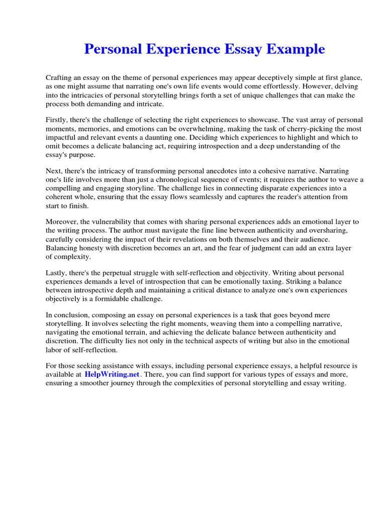 Personal Experience Essay Example | PDF | Essays
