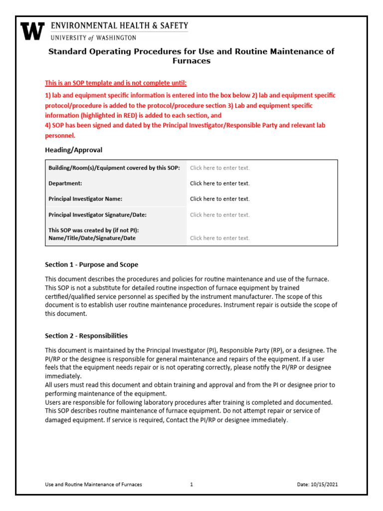 Furnace Maintenance Sop Template | PDF | Personal Protective Equipment | Laboratories