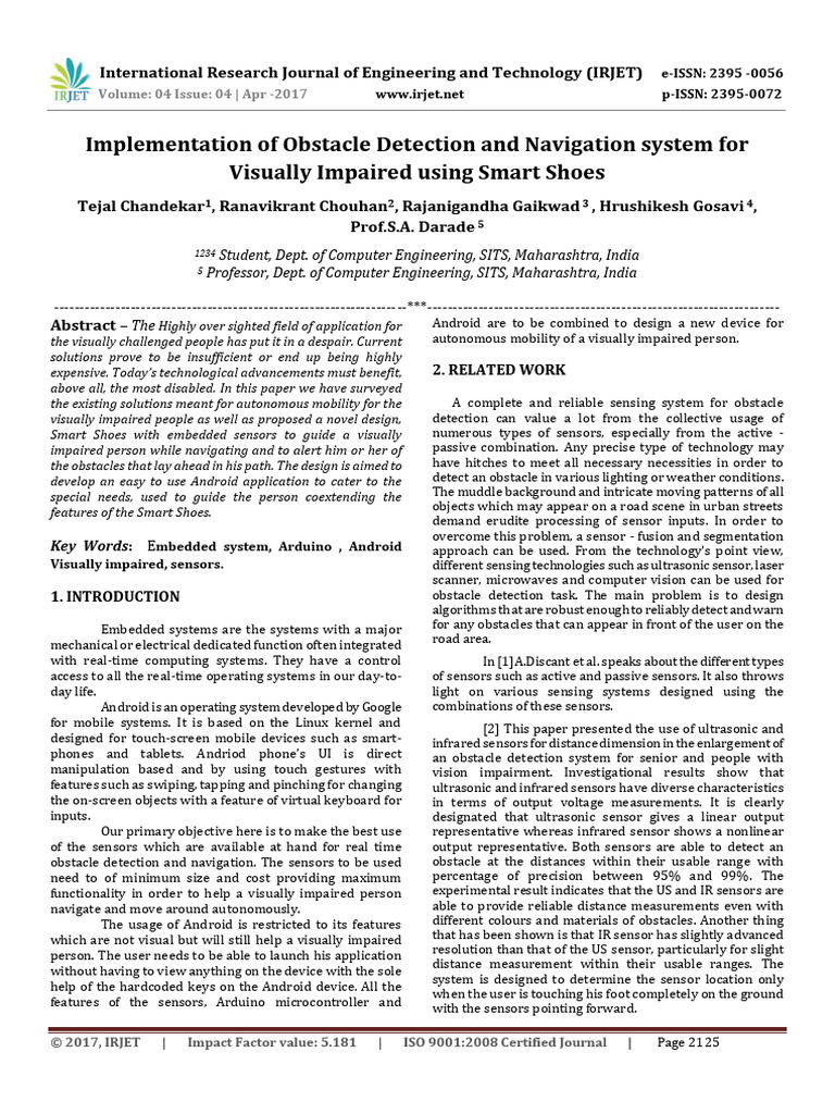 Implementation Of Obstacle Detection And Pdf Ultrasound Sensor