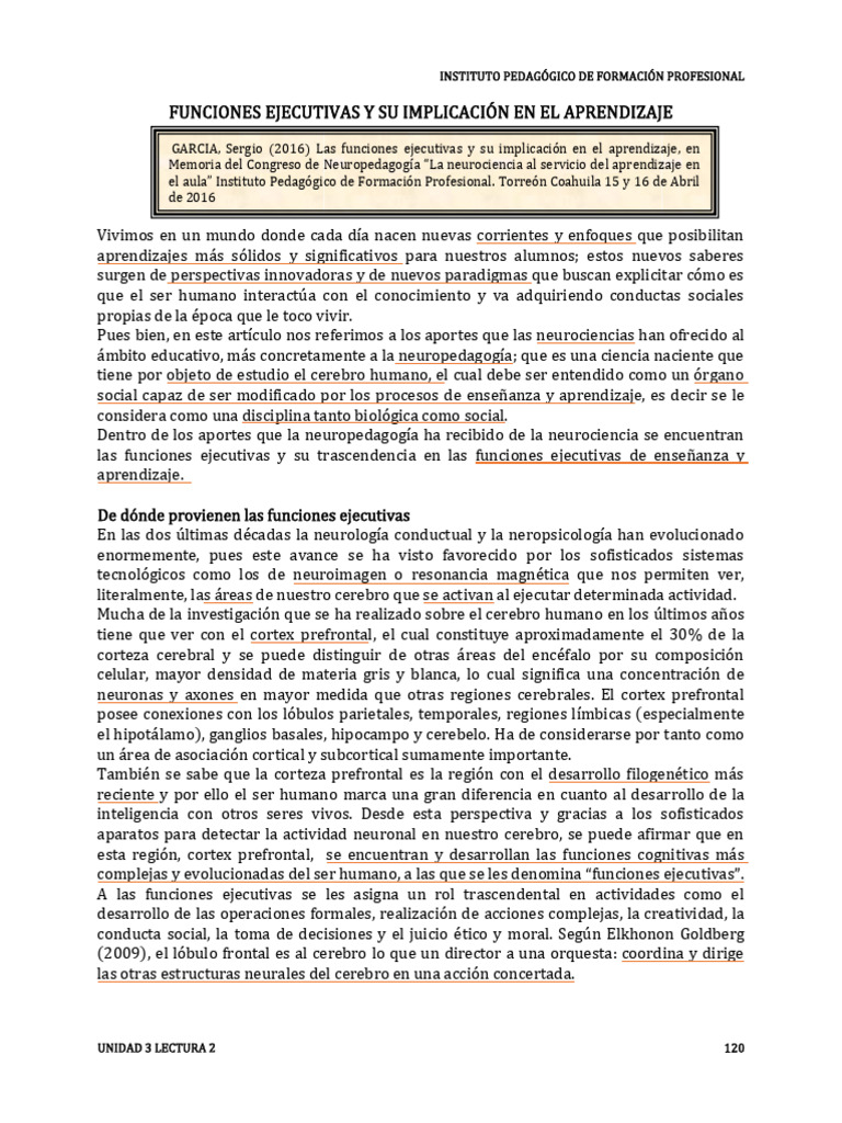 U3 L2 Las Funciones Ejecutivas | PDF | Funciones ejecutivas | Hemisferio cerebral