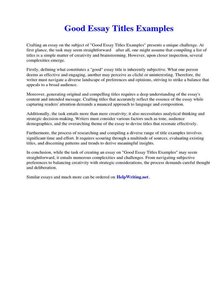 Good Essay Titles Examples | PDF | Social Science | Philosophy