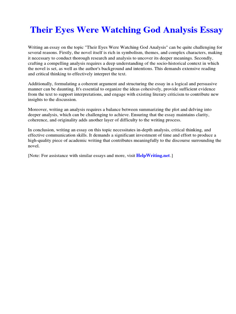 Their Eyes Were Watching God Analysis Essay | PDF | Curriculum | Essays