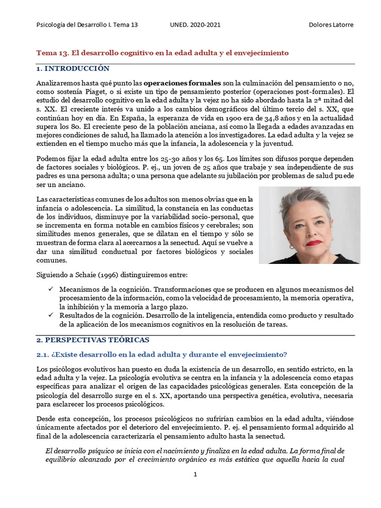 Psicologia Del Desarrollo I Tema 13 Dolores Latorre | PDF | Inteligencia | Memoria