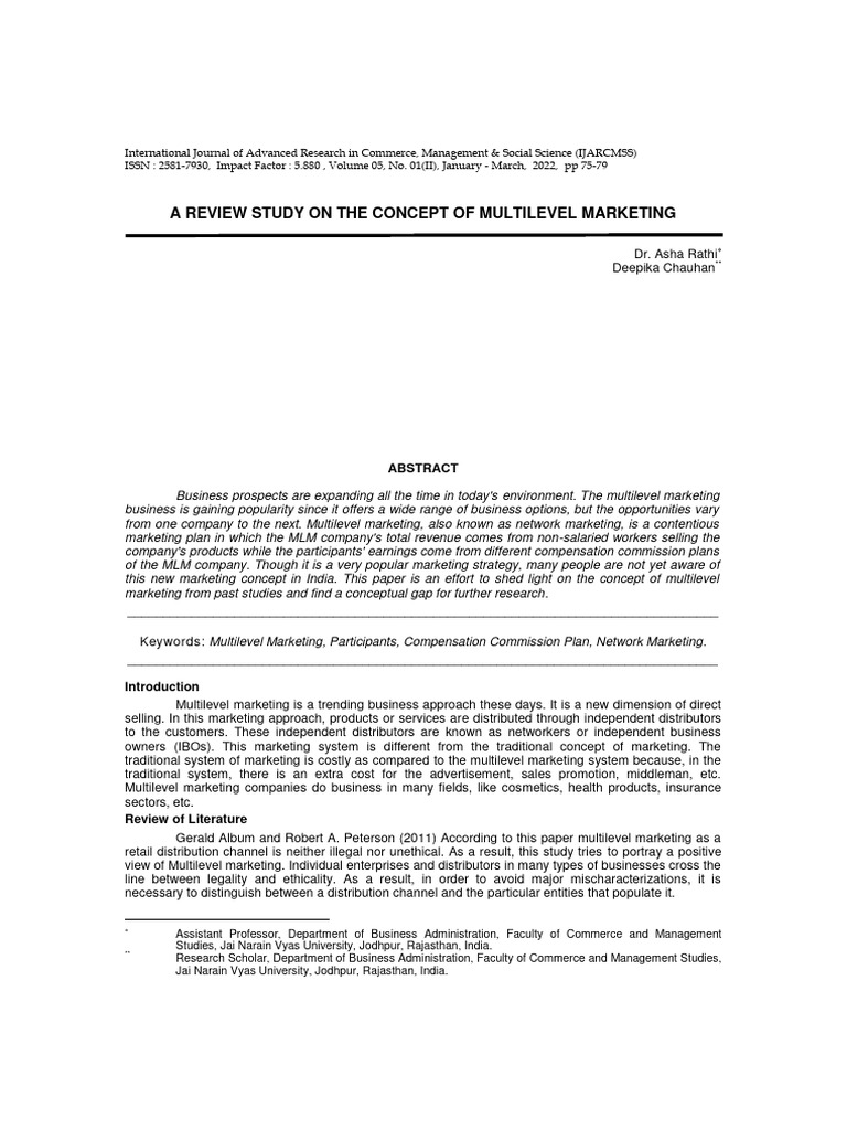 A Review Study On The Concept of Multilevel Marketing | PDF | Multi ...
