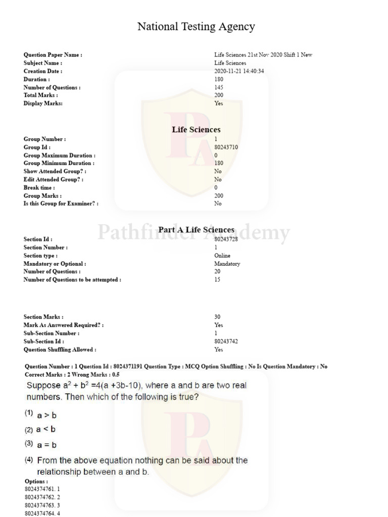 Life Sciences Question Paper 2020 | PDF | Multiple Choice | Schools