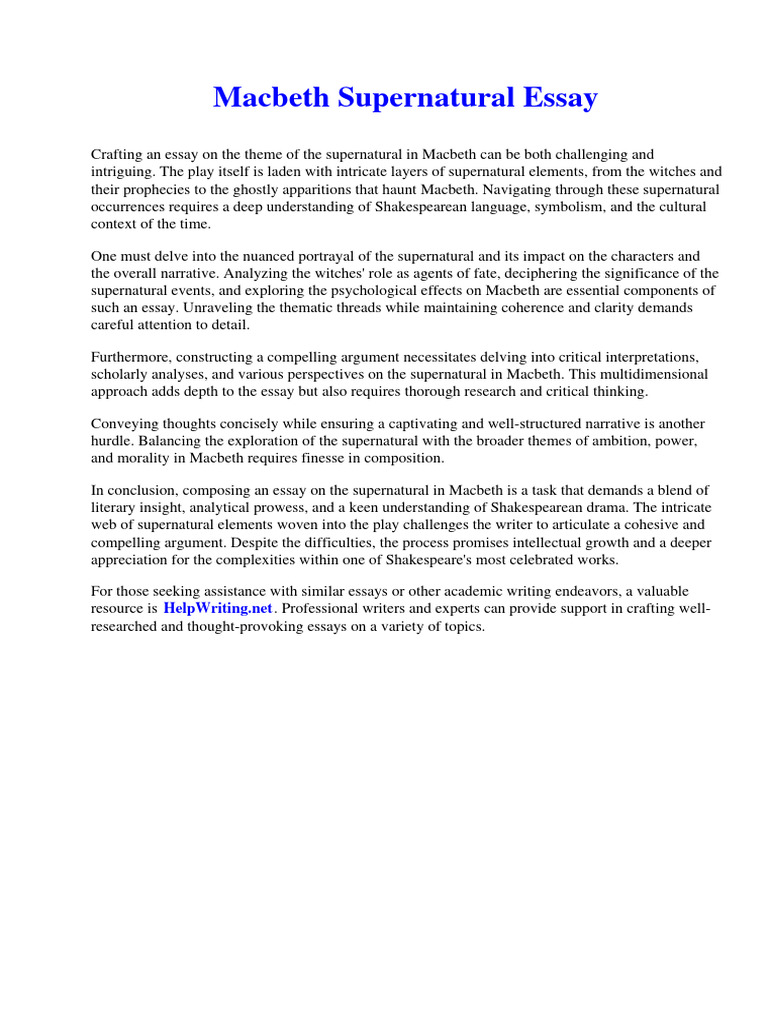 Macbeth Supernatural Essay Pdf Macbeth Essays