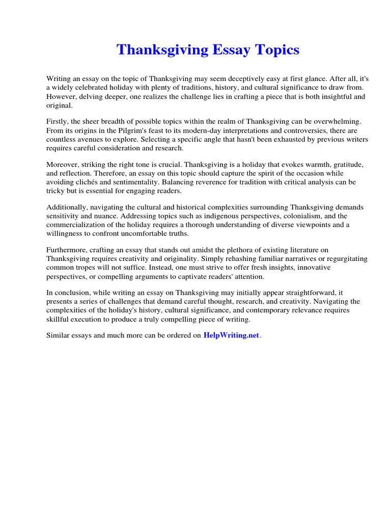 Thanksgiving Essay Topics | PDF | Essays | Patient