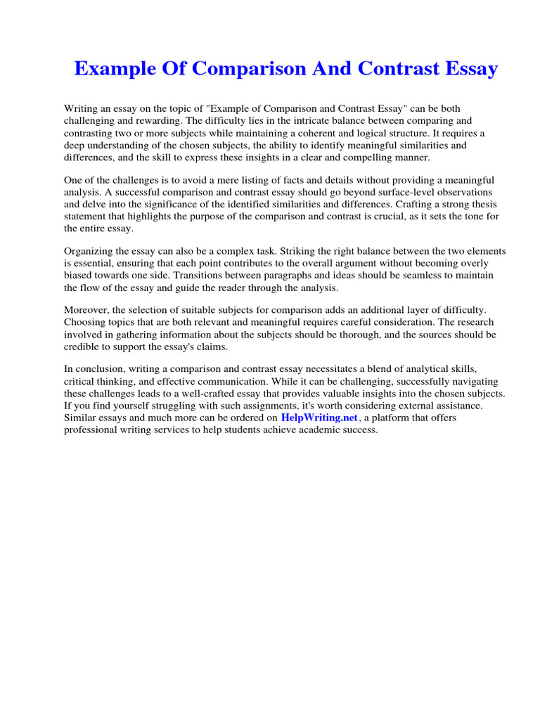 Example of Comparison and Contrast Essay | PDF | Essays | Hiv/Aids