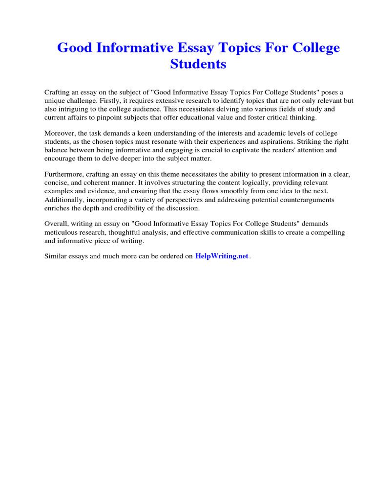 Good Informative Essay Topics For College Students | PDF | Motor Neuron ...