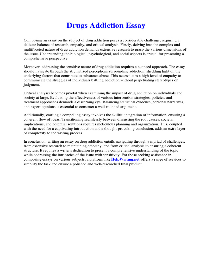 Drugs Addiction Essay | PDF | Critical Thinking | Essays