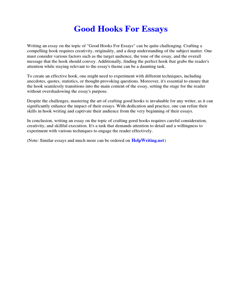 Good Hooks For Essays | PDF