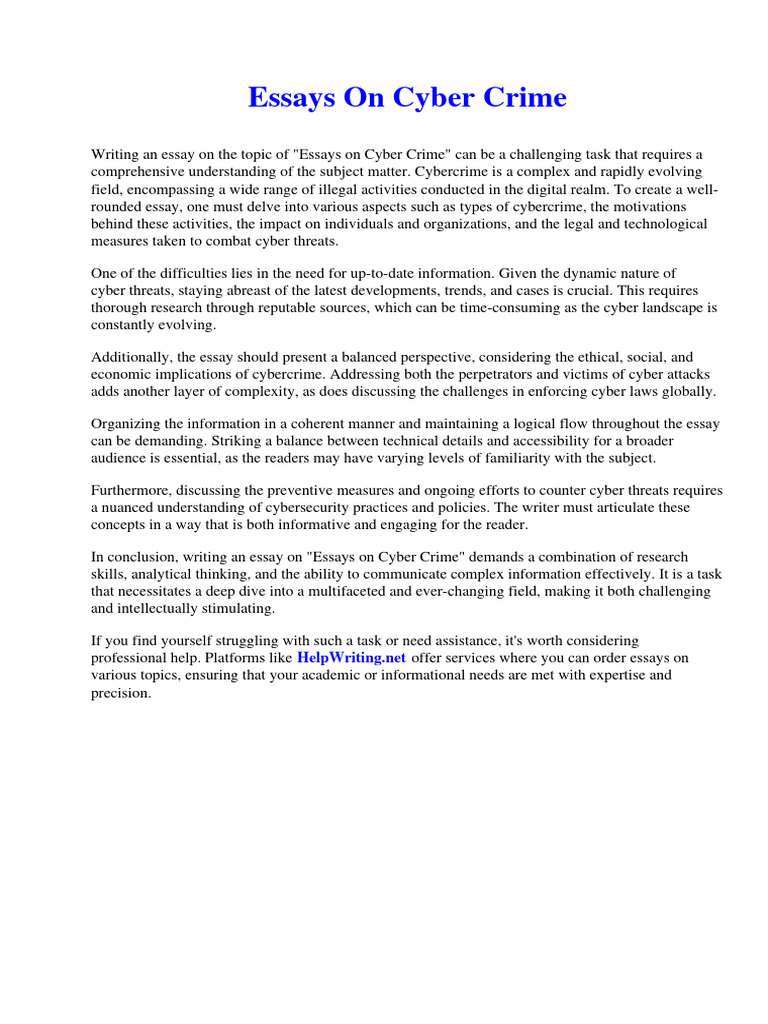 Essays On Cyber Crime | PDF | Beowulf | Cyberwarfare