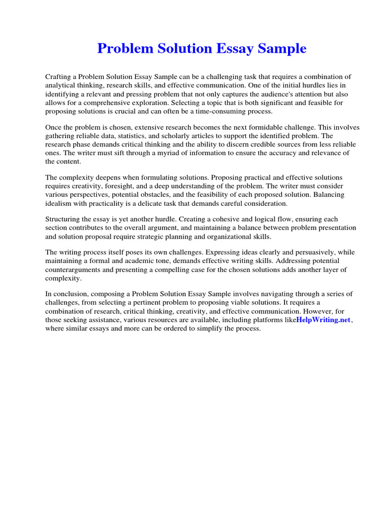 Problem Solution Essay Sample | PDF | Critical Thinking | Thought