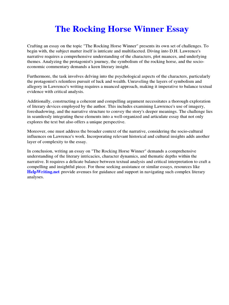 The Rocking Horse Winner Essay | PDF | Essays | Narrative