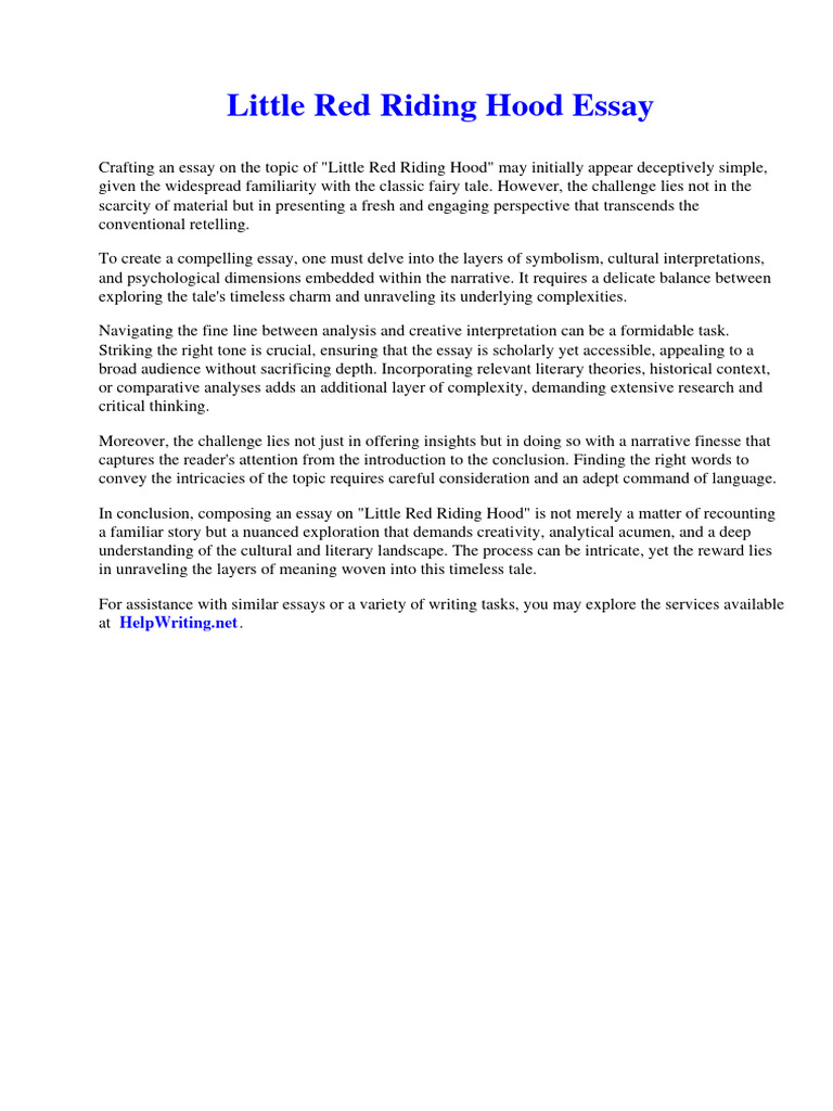 Little Red Riding Hood Essay | PDF | Cougar | Essays