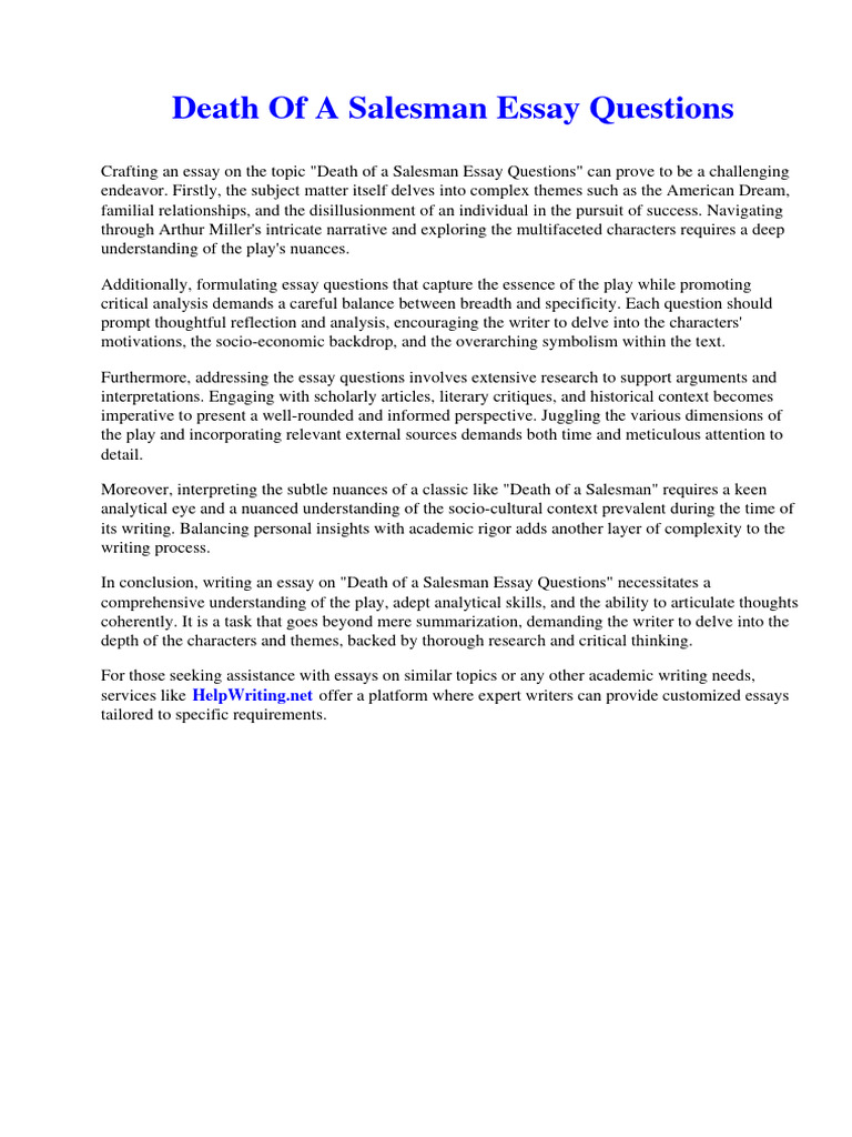 Death of A Salesman Essay Questions | PDF | Essays | Geoffrey Chaucer