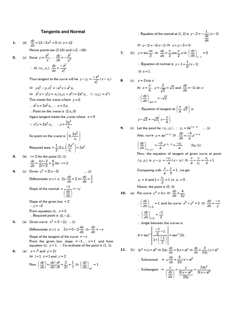 Tangents and Normals in Calculus | PDF | Slope | Tangent