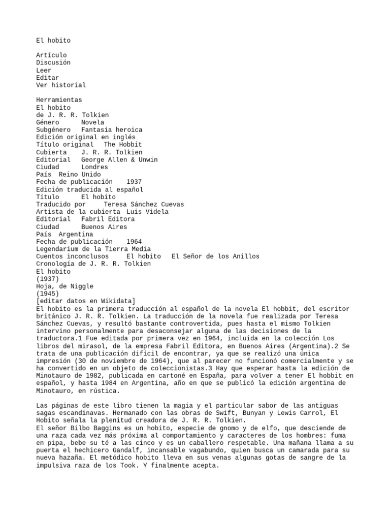 El hobito: traducción controvertida de Tolkien | PDF | El Hobbit | J. R ...