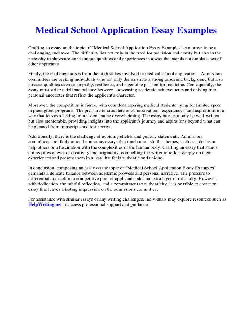 Medical School Application Essay Examples | Download Free PDF | He La ...