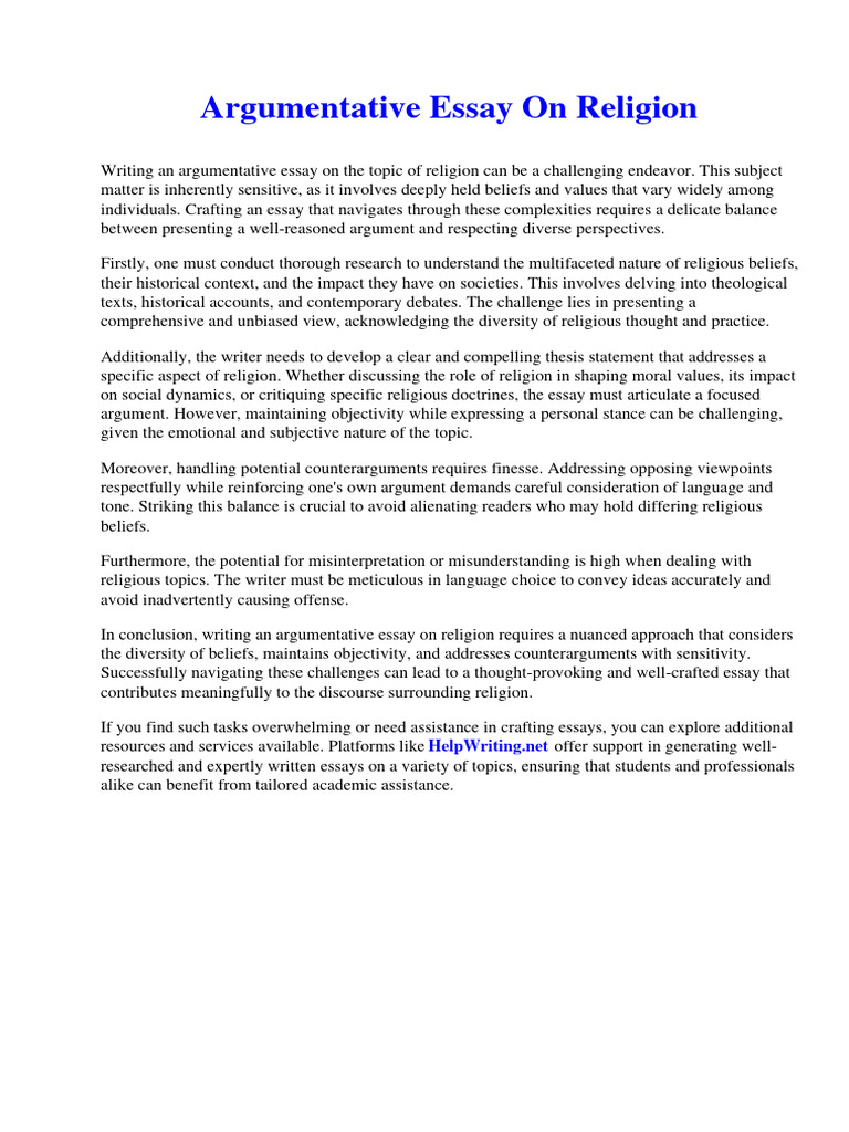 Argumentative Essay On Religion | PDF | Blood Pressure | Hypertension