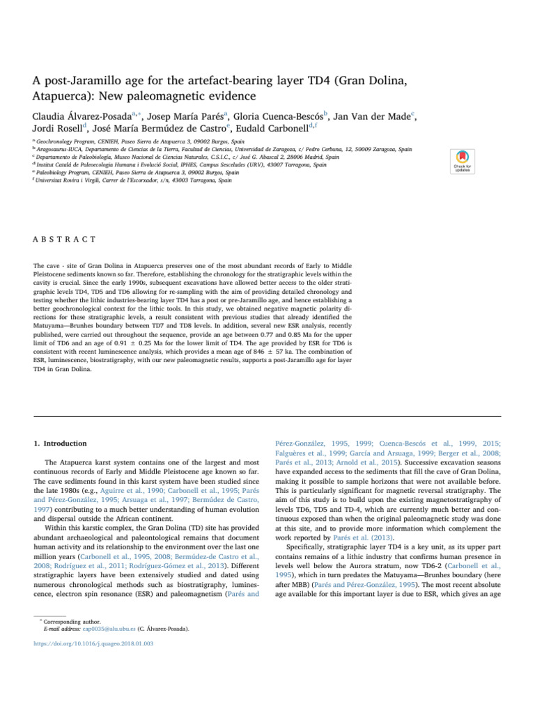 Alvarez - Posada - 2018 - A Post Jaramillo Age For The Artefact Bearing Layer TD4 (Gran Dolina ...