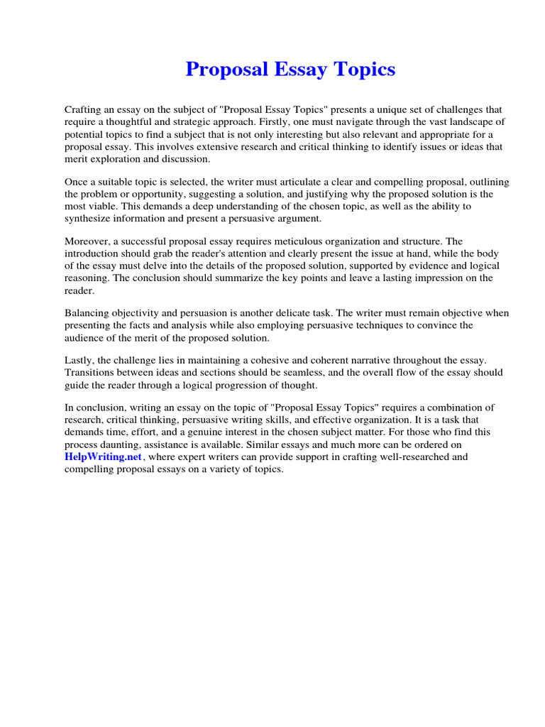 Proposal Essay Topics | PDF