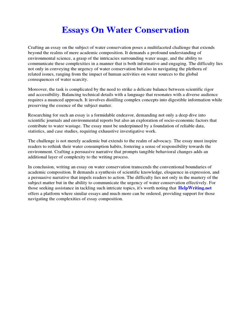 Essays On Water Conservation | PDF