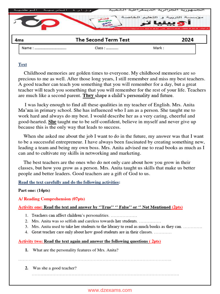 Dzexams 4am Anglais 234711 | PDF | Cognition