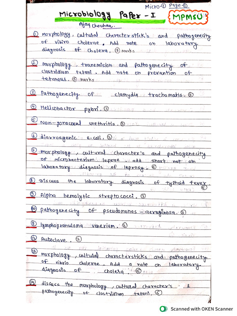 MPMSU Microbiology Paper-1 (New) | PDF