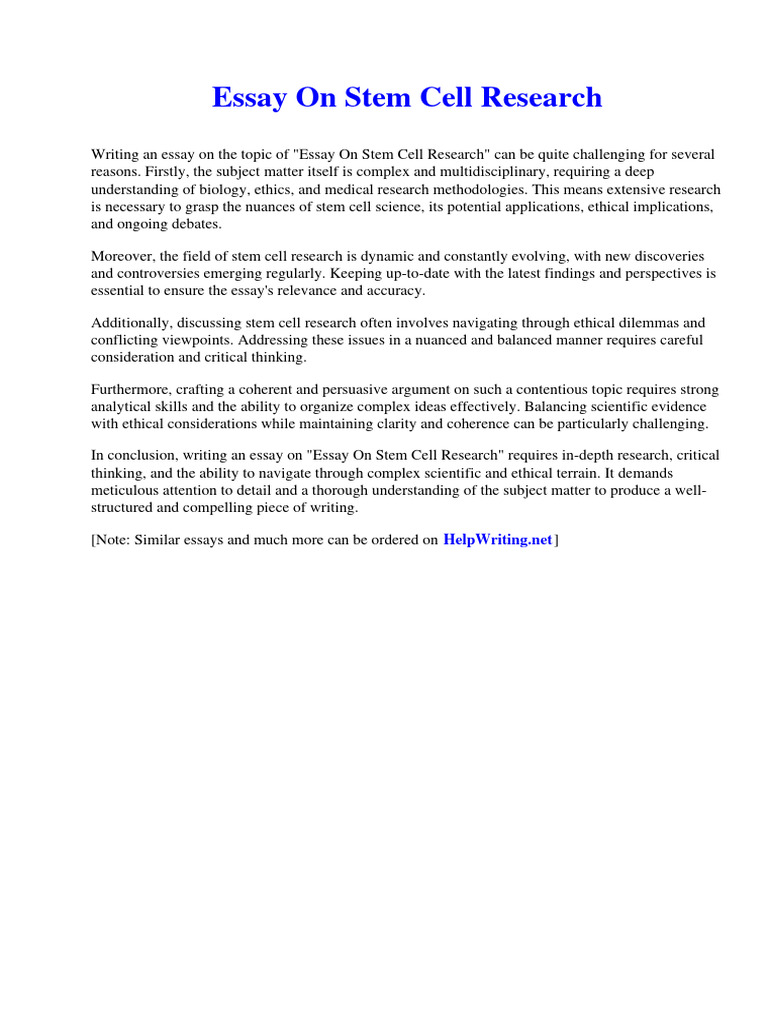 Essay On Stem Cell Research | PDF | Essays | Science, Technology ...