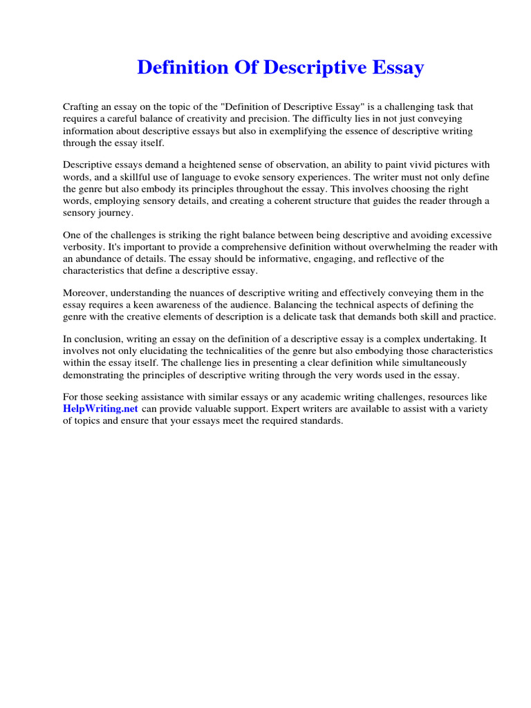 Definition of Descriptive Essay | PDF